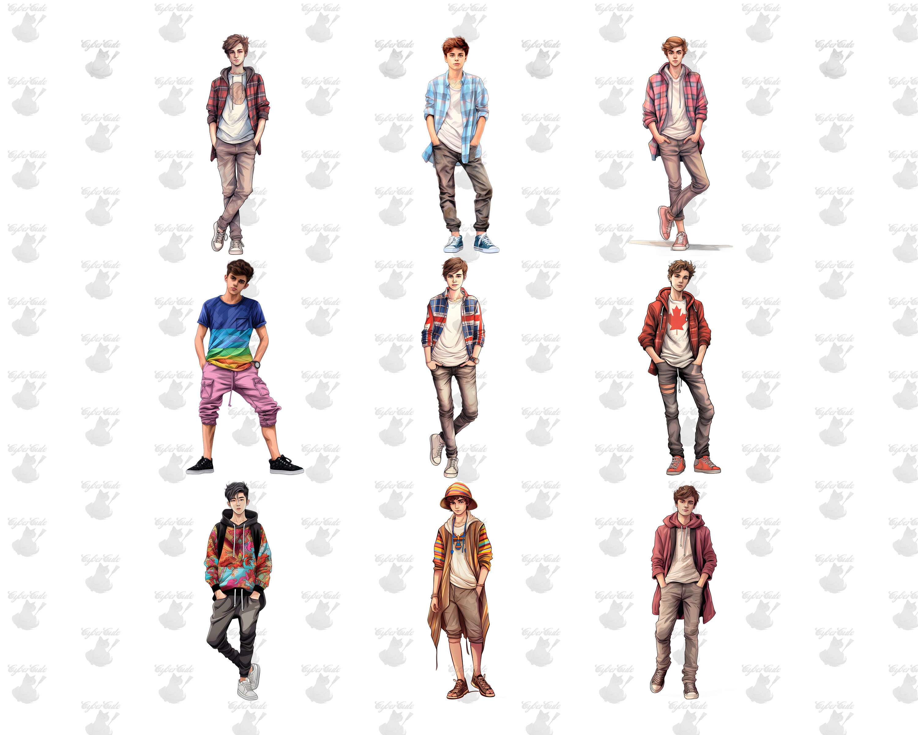 Teen Boy Fashion Digital Clipart Bundle in PNG Format Transparent ...