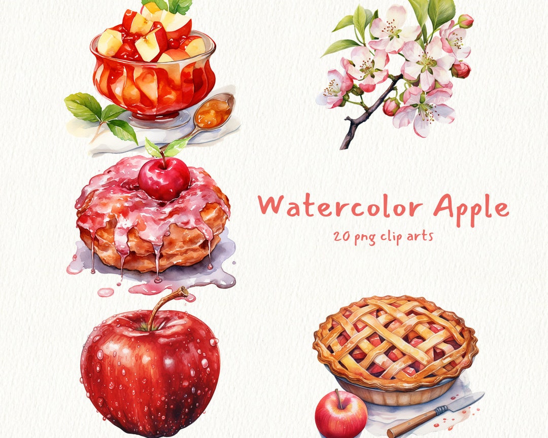 Watercolor Apple, Digital Printable Clip Art Graphics in PNG Format ...