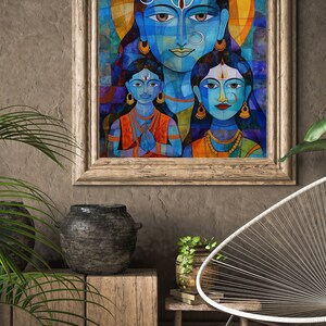 Divine Trio Shiva and Parvati Digital Wall Art - Vibrant Printable ...