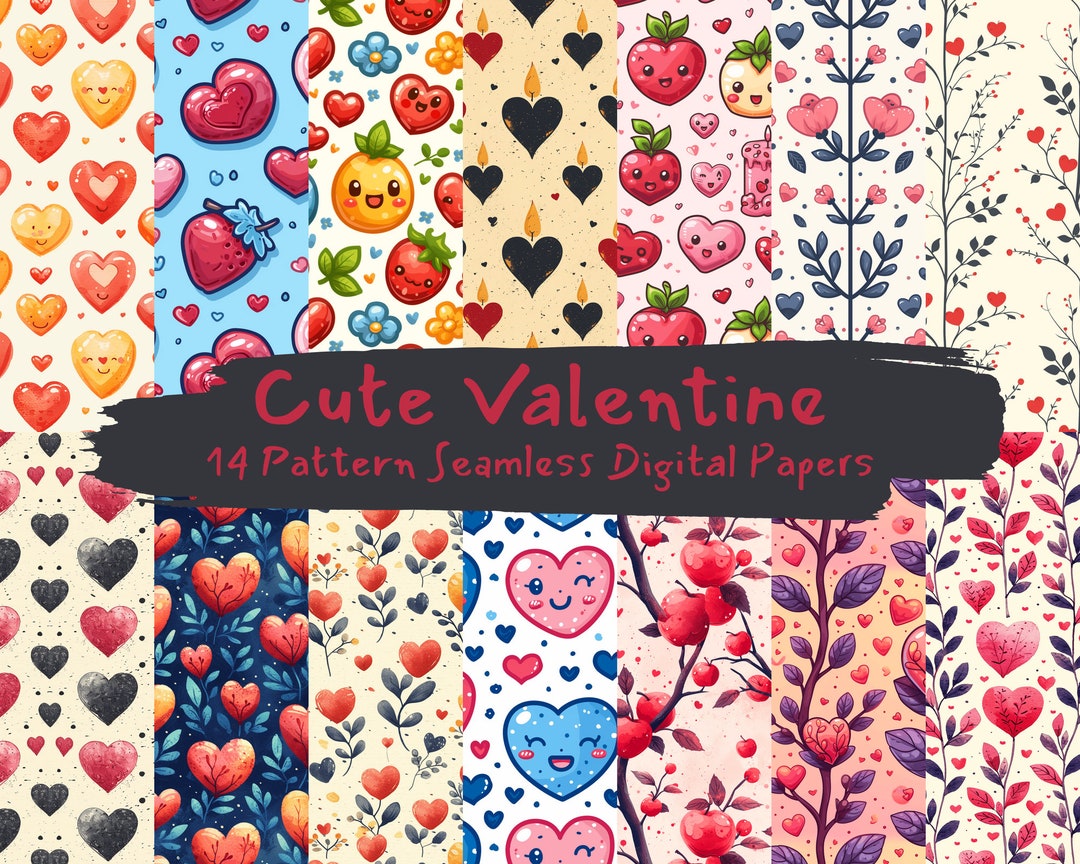 Cute Valentine Pattern Seamless Digital Papers - Printable Scrapbook ...