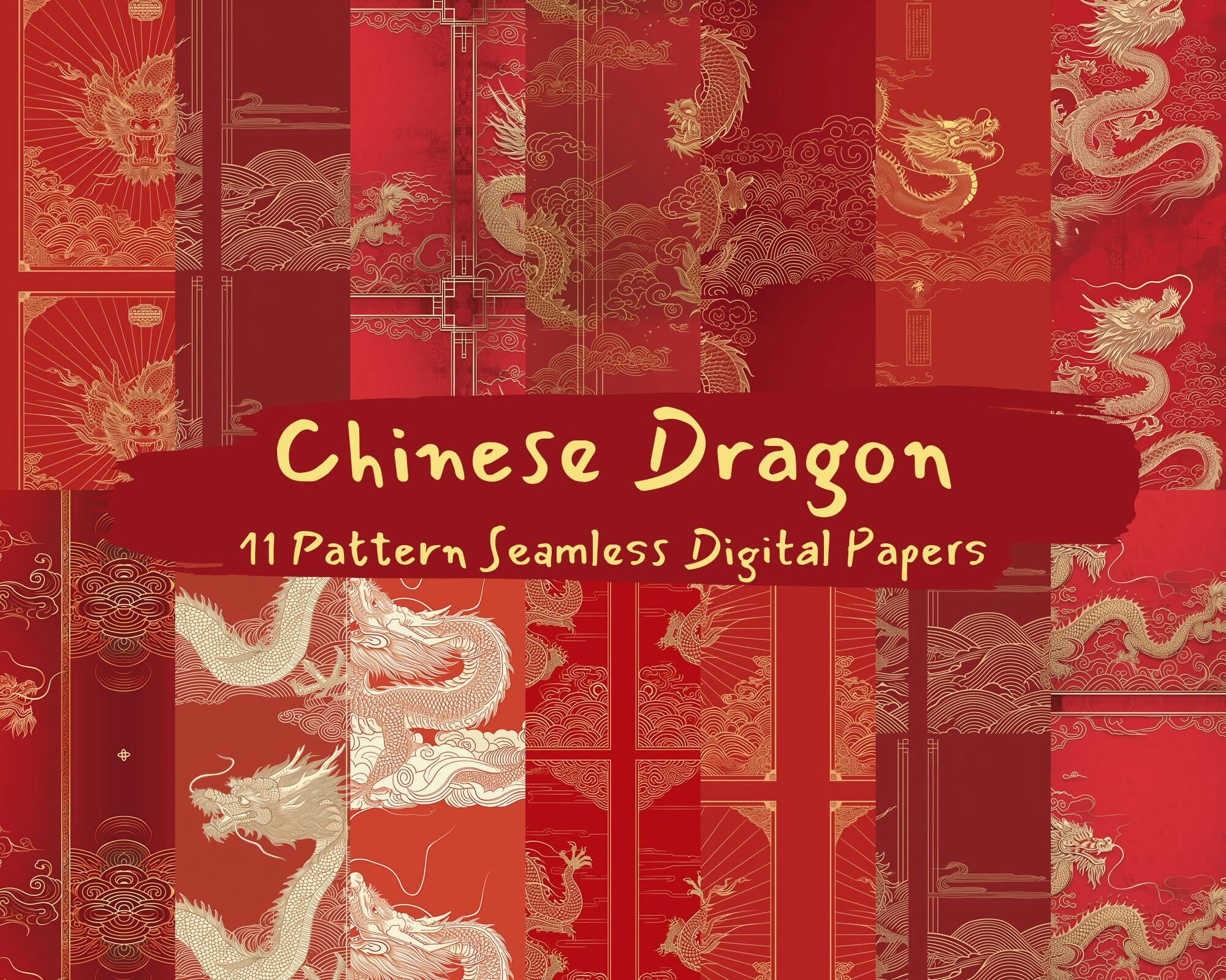 Chinese Dragon Pattern Seamless Digital Papers Printable Scrapbook ...