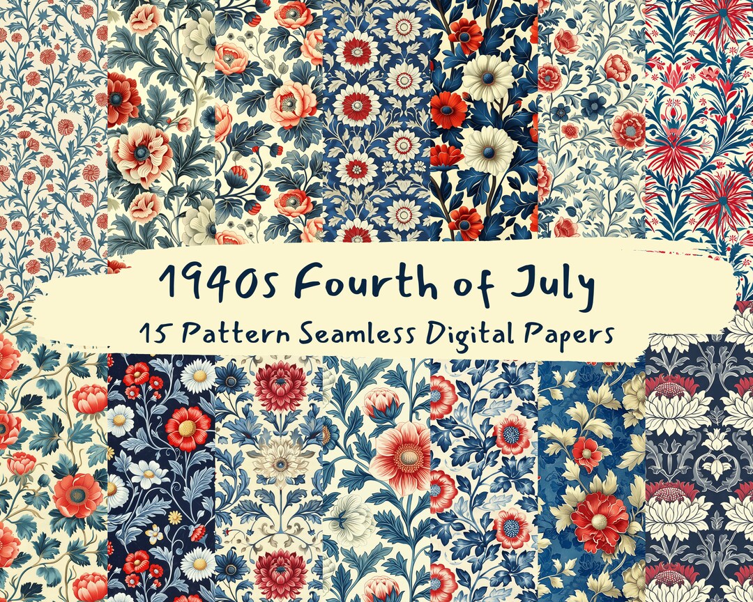 1940s Fourth of July Pattern Seamless Digital Papers - Printable ...
