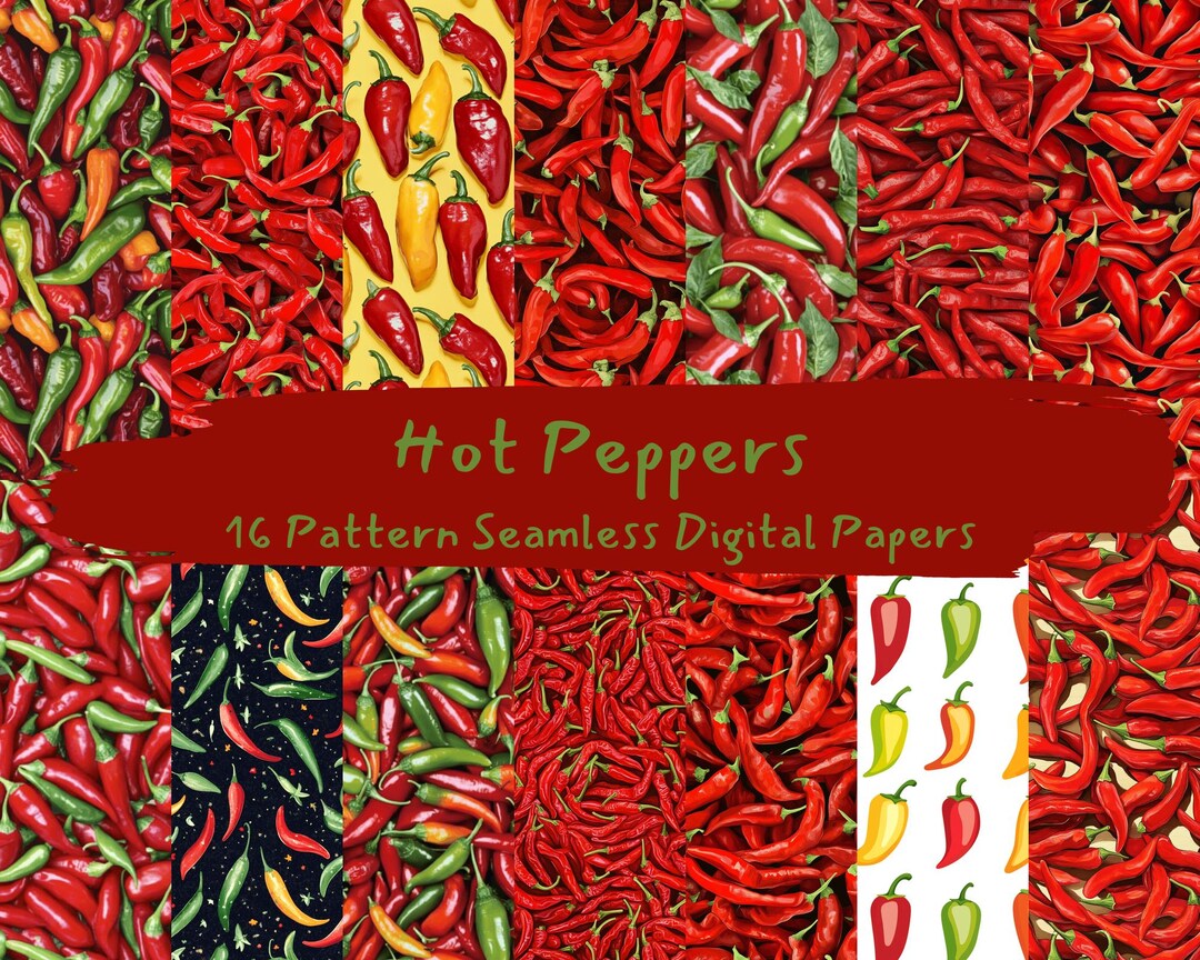 Hot Peppers Pattern Seamless Digital Papers - Printable Scrapbook Paper ...