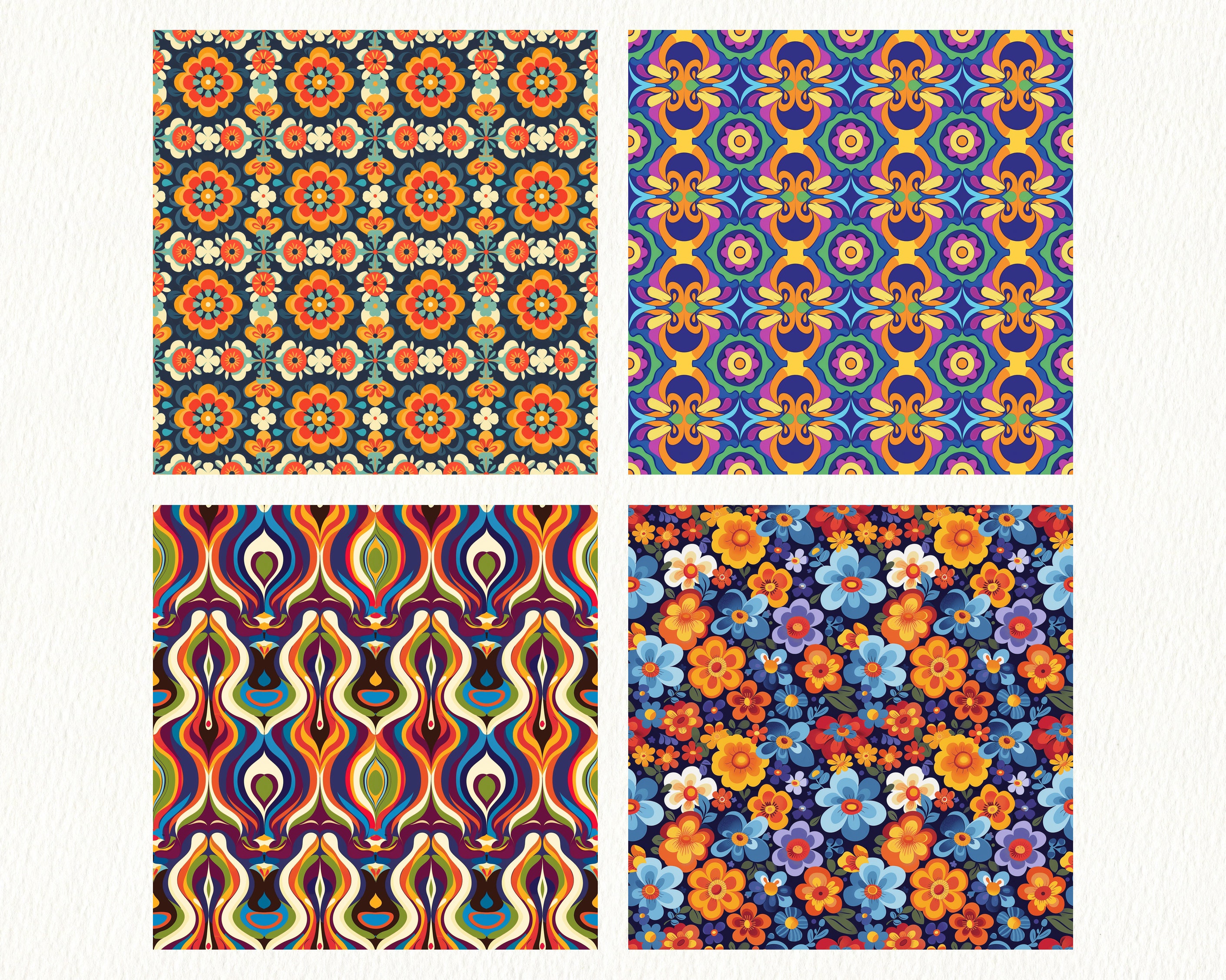 1970s Hippy Pattern Seamless Digital Papers - Printable Scrapbook Paper ...