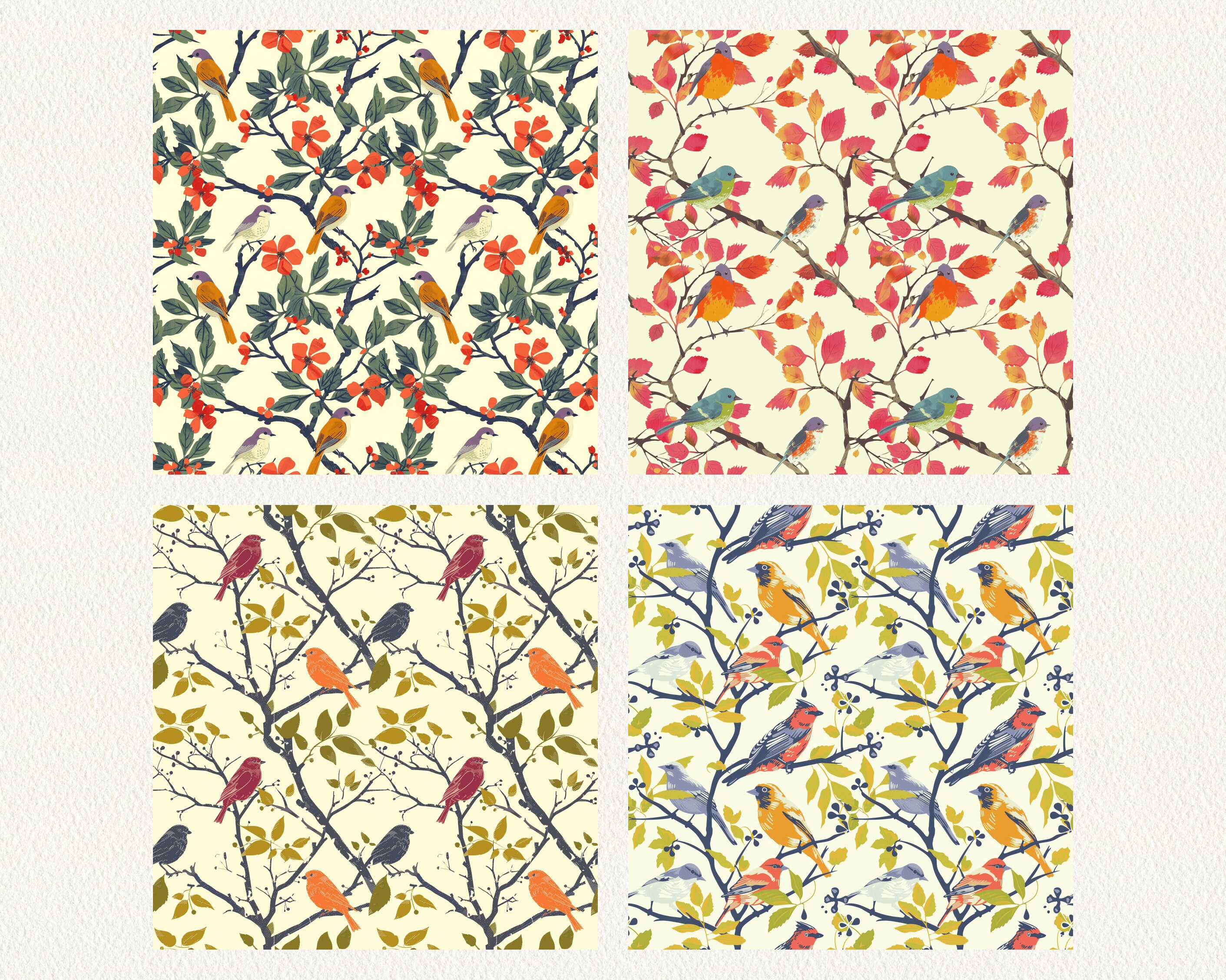 Birds En Vogue Pattern Seamless Digital Papers - Printable Scrapbook ...