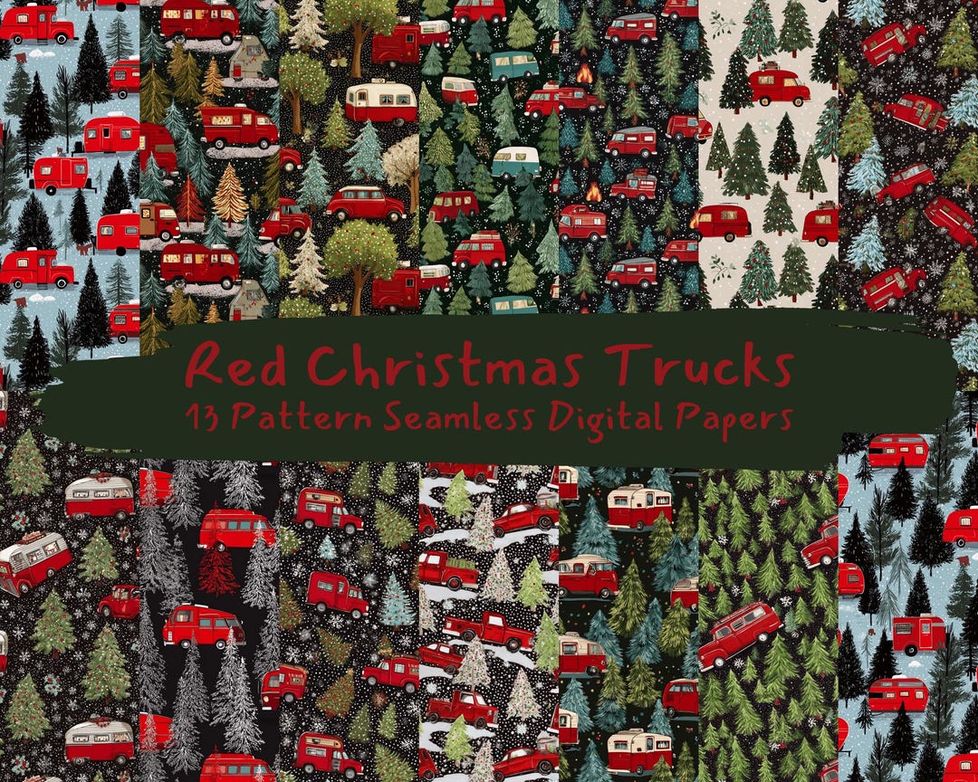 Red Christmas Trucks Pattern Seamless Digital Papers - Printable ...