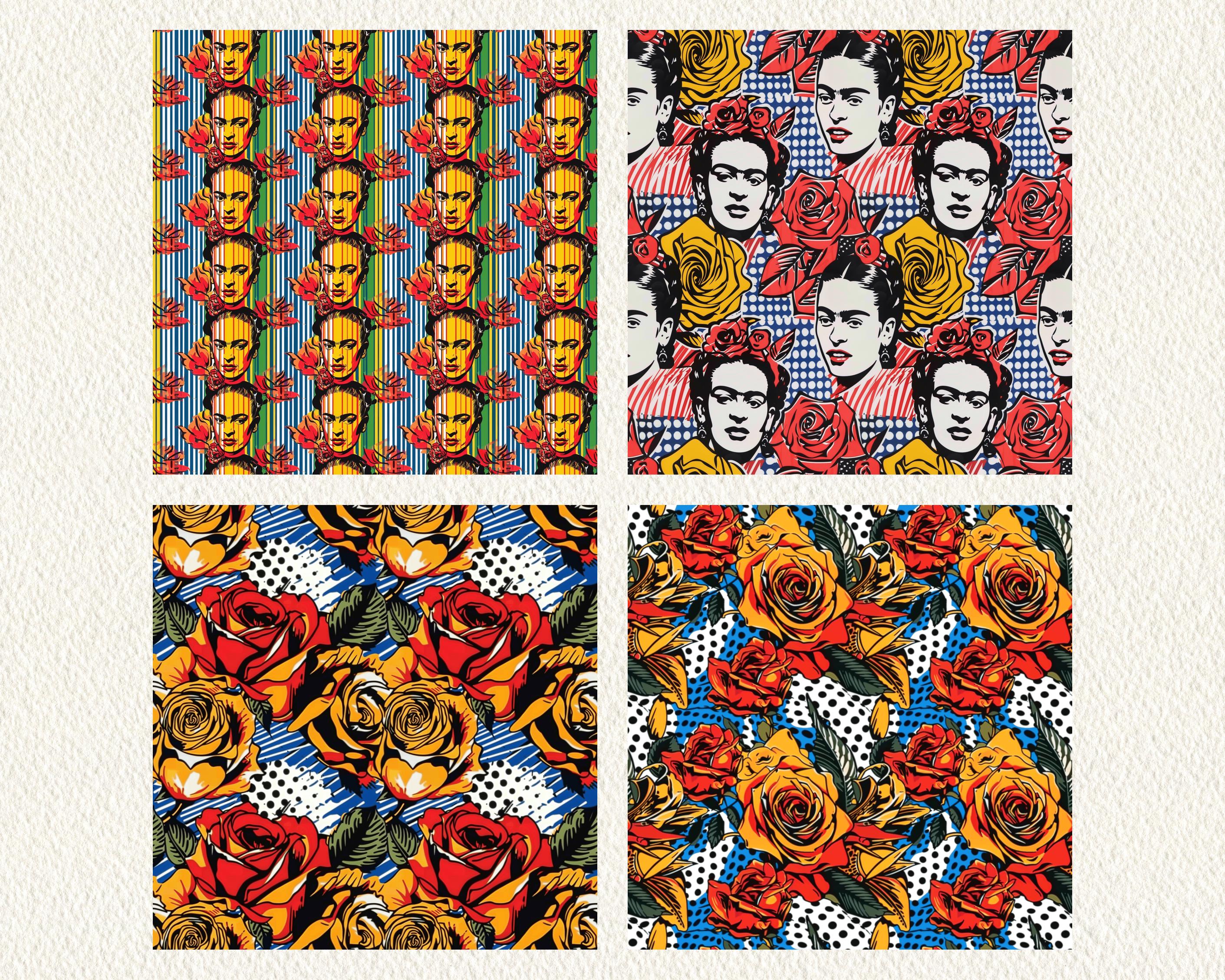 Kahlo Lichtenstein Pattern Seamless Digital Papers - Printable ...