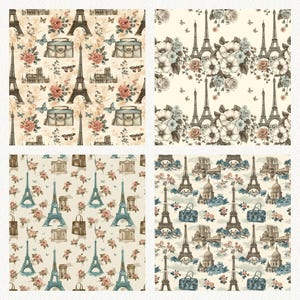 Vintage Paris Pattern Seamless Digital Papers - Printable Scrapbook ...