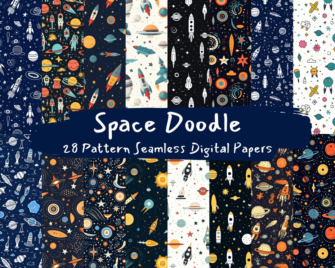Space Doodle Pattern Seamless Digital Papers - Tile Patterns Printable ...