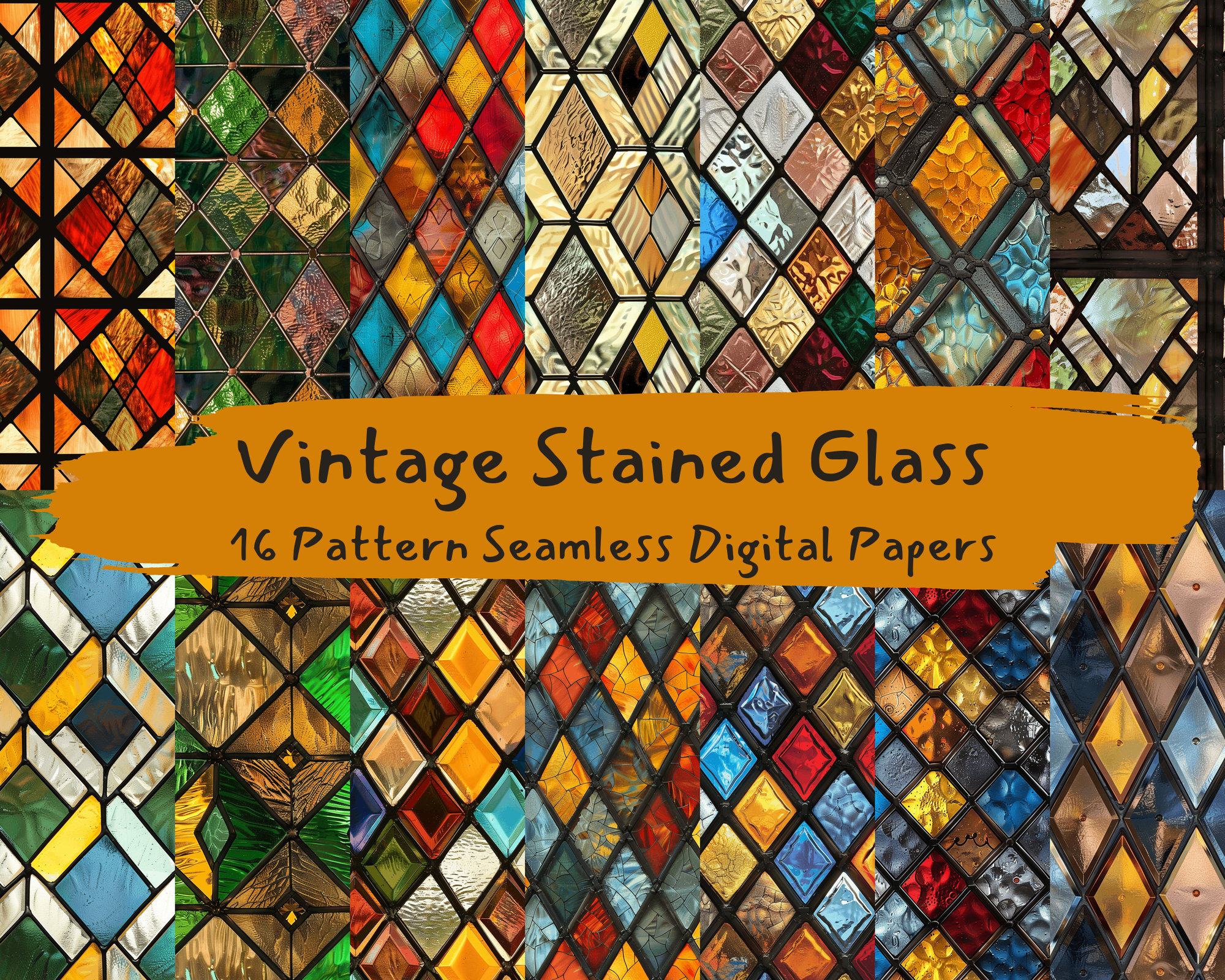Vintage Stained Glass Pattern Seamless Digital Papers Scrapbook Paper ...