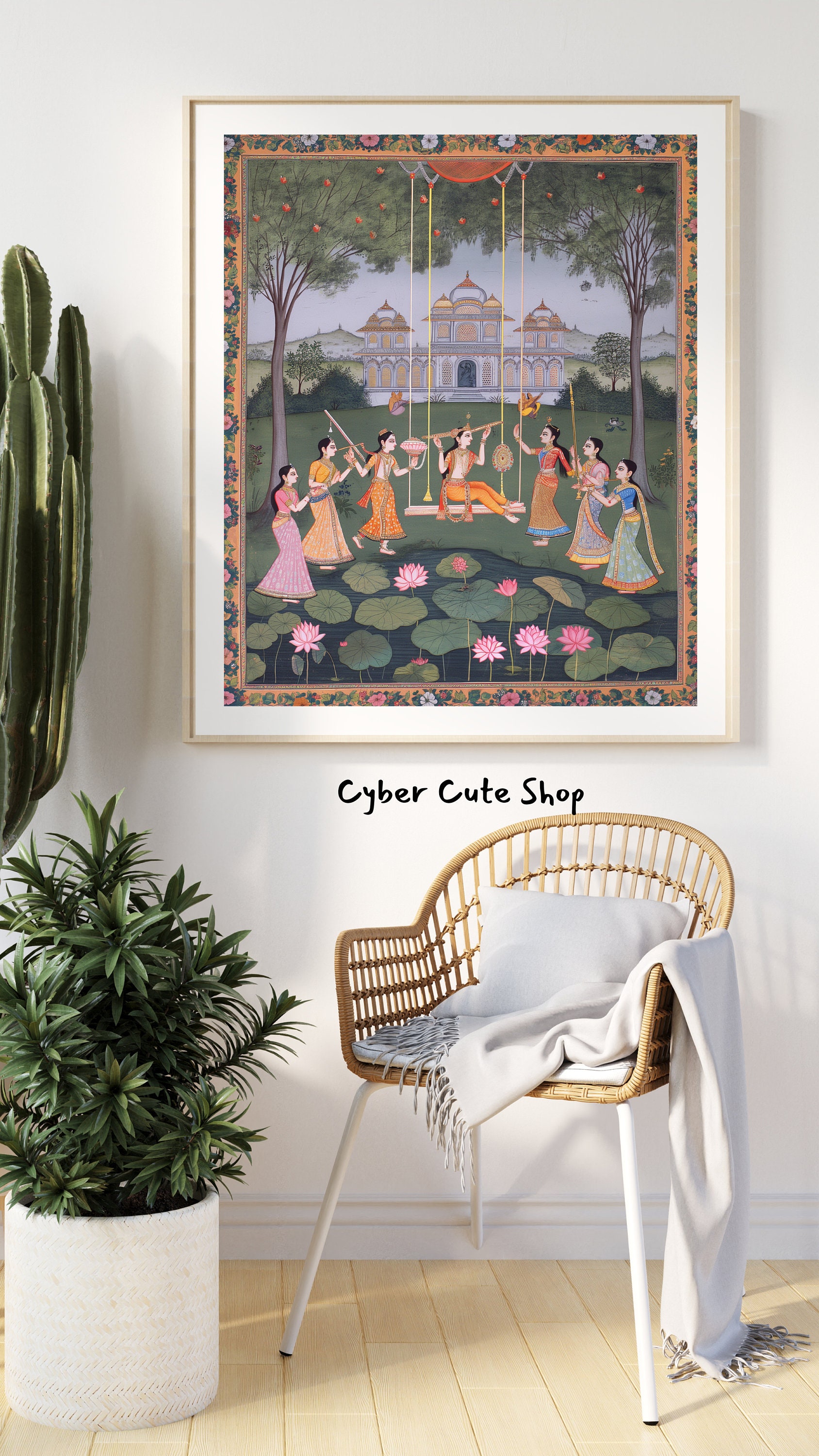 Eternal Swing - Traditional Pichwai Art | DIGITAL Wall Print, Vibrant ...