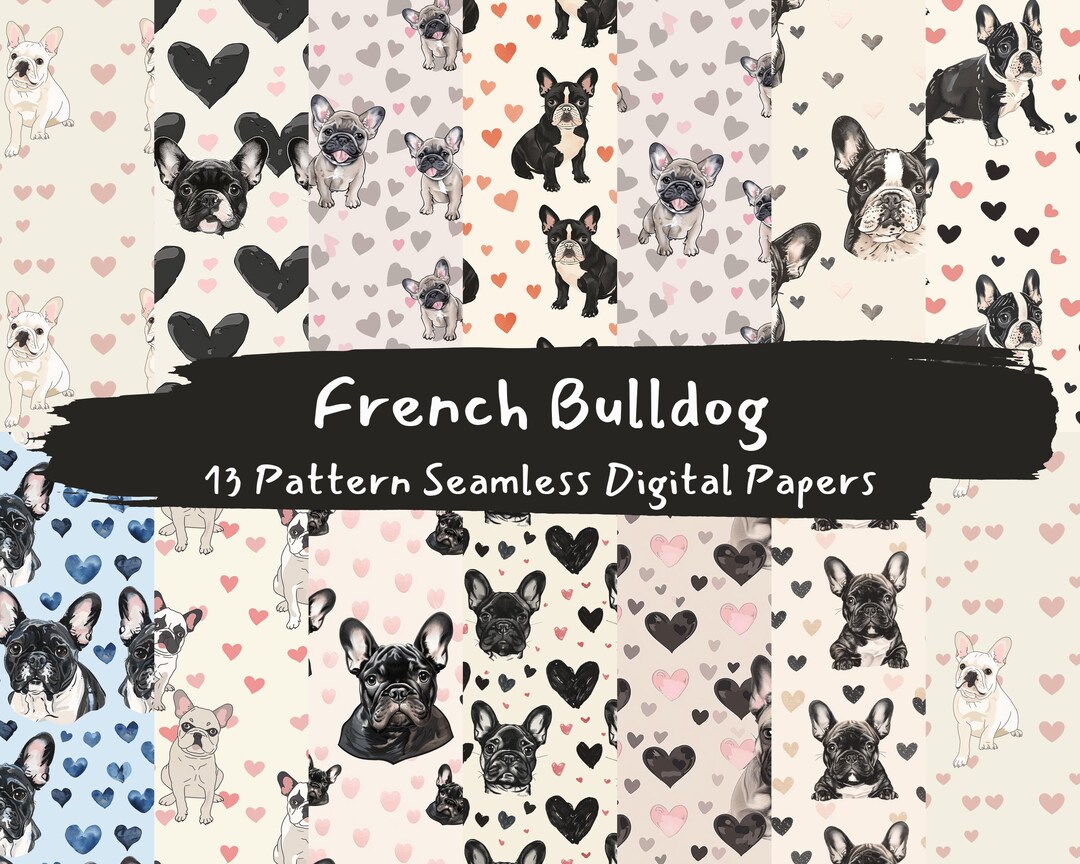 French Bulldog Pattern Seamless Digital Papers - Printable Scrapbook ...