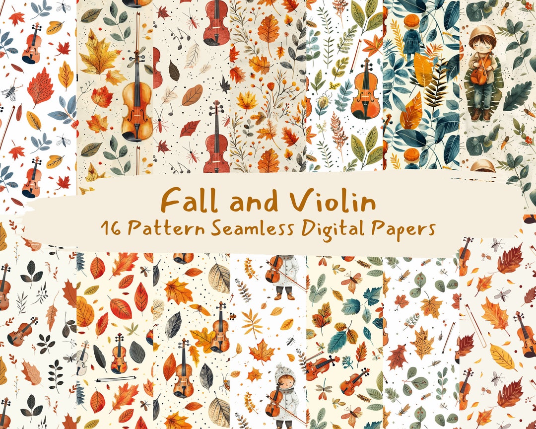 Fall and Violin Pattern Seamless Digital Papers - Printable Scrapbook ...