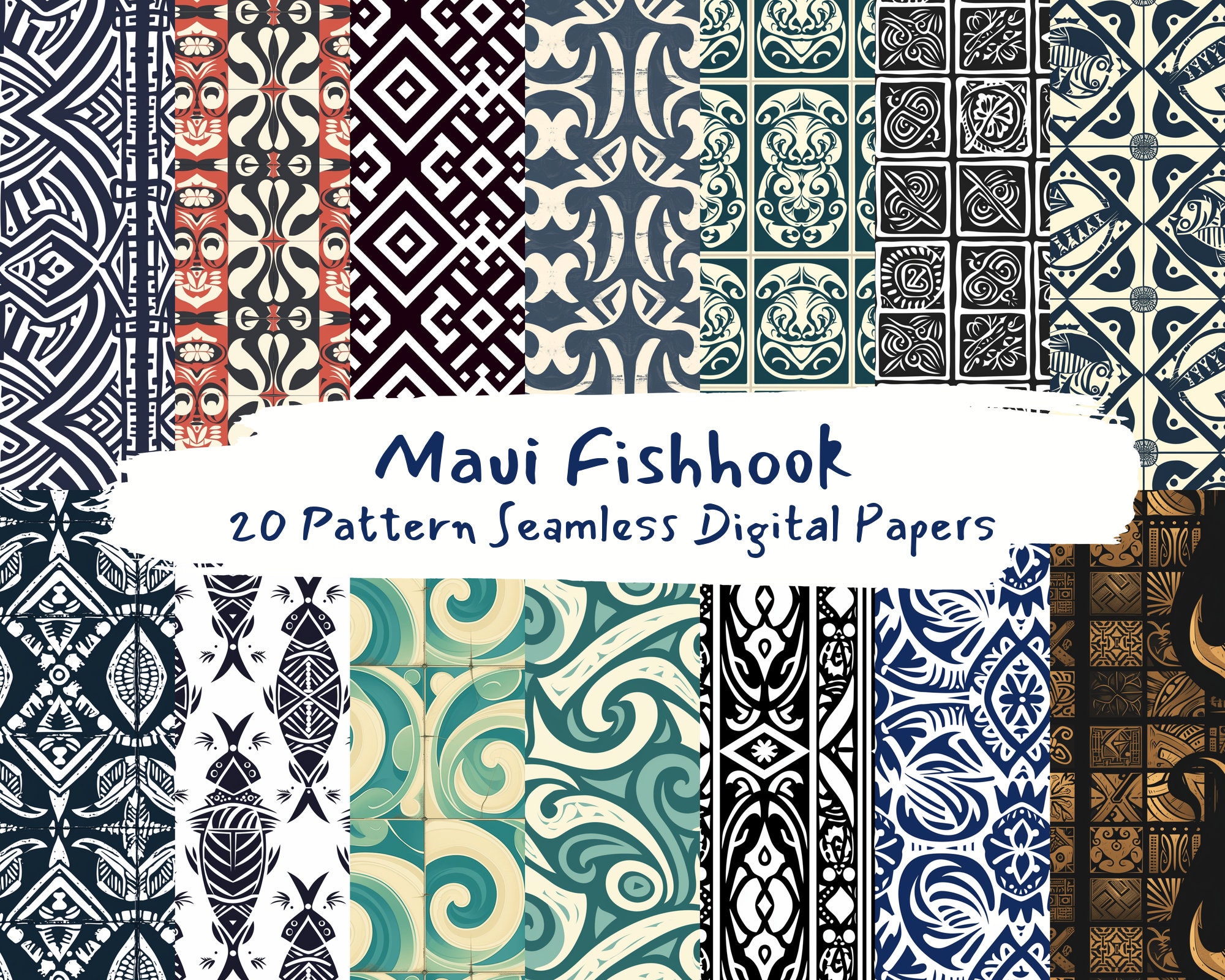Maui Fishhook Pattern Seamless Digital Papers Printable Scrapbook Paper ...