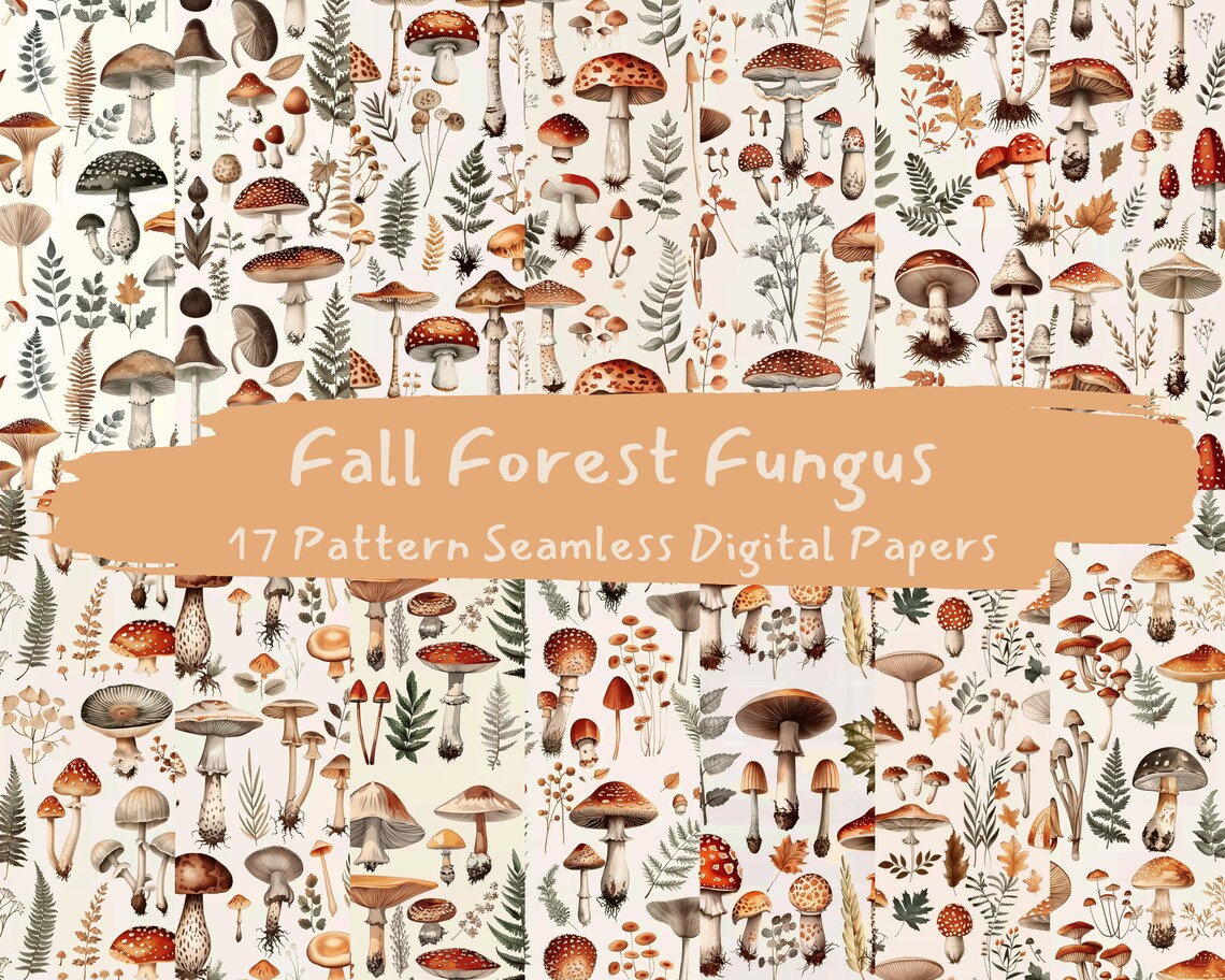 Fall Forest Fungus Pattern Seamless Digital Papers - Printable ...