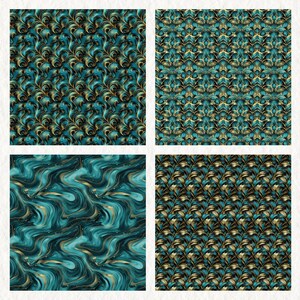Teal Gold Shimmer Pattern Seamless Digital Papers - Printable Scrapbook ...