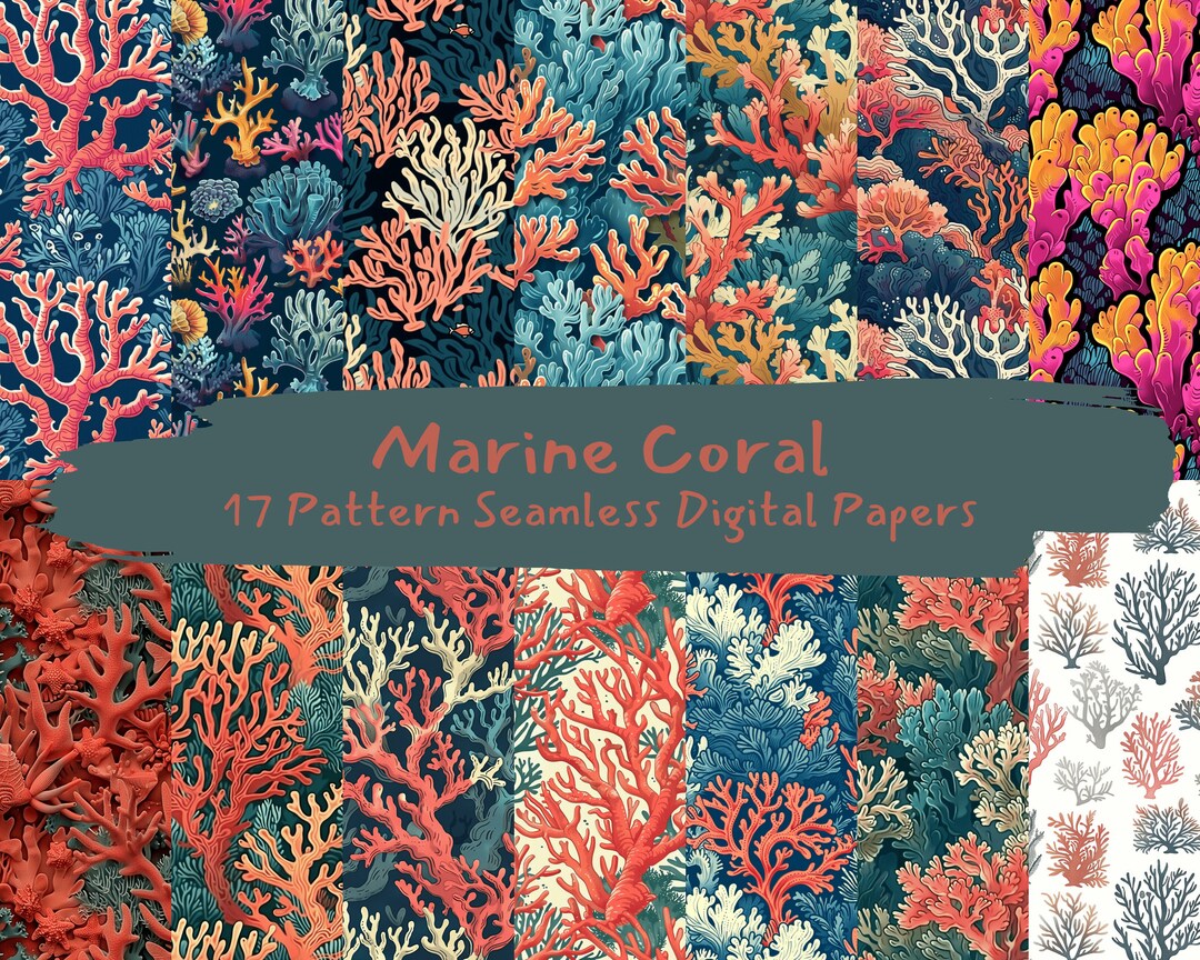 Marine Coral Pattern Seamless Digital Papers - Printable Scrapbook ...