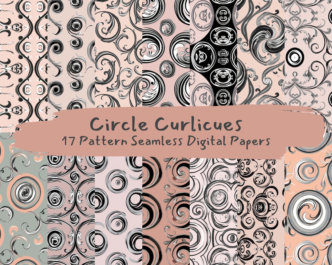 Circle Curlicues Pattern Seamless Digital Papers - Printable Scrapbook ...