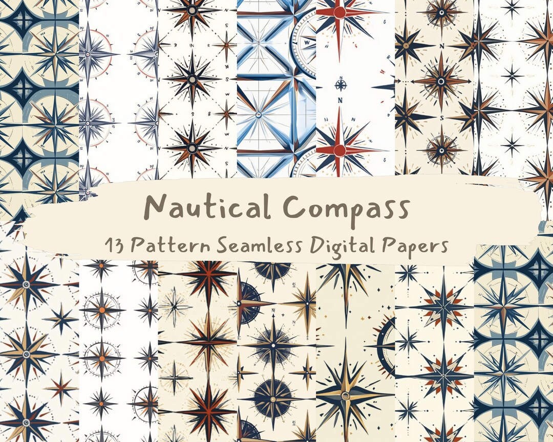 Nautical Compass Pattern Seamless Digital Papers - Printable Scrapbook ...