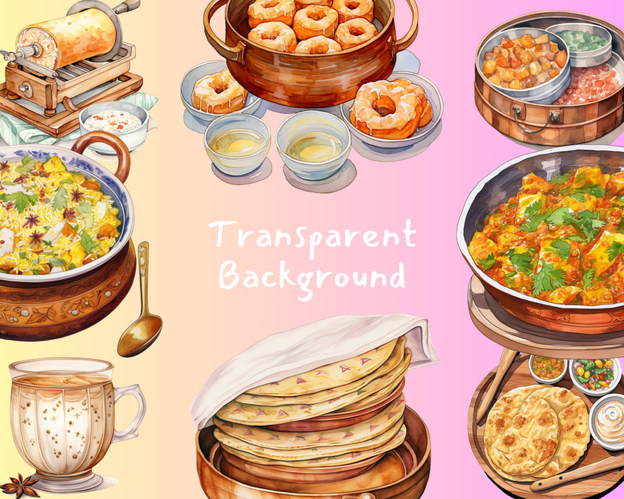 Indian Cuisine, Digital Printable Clip Art Graphics in PNG Format ...