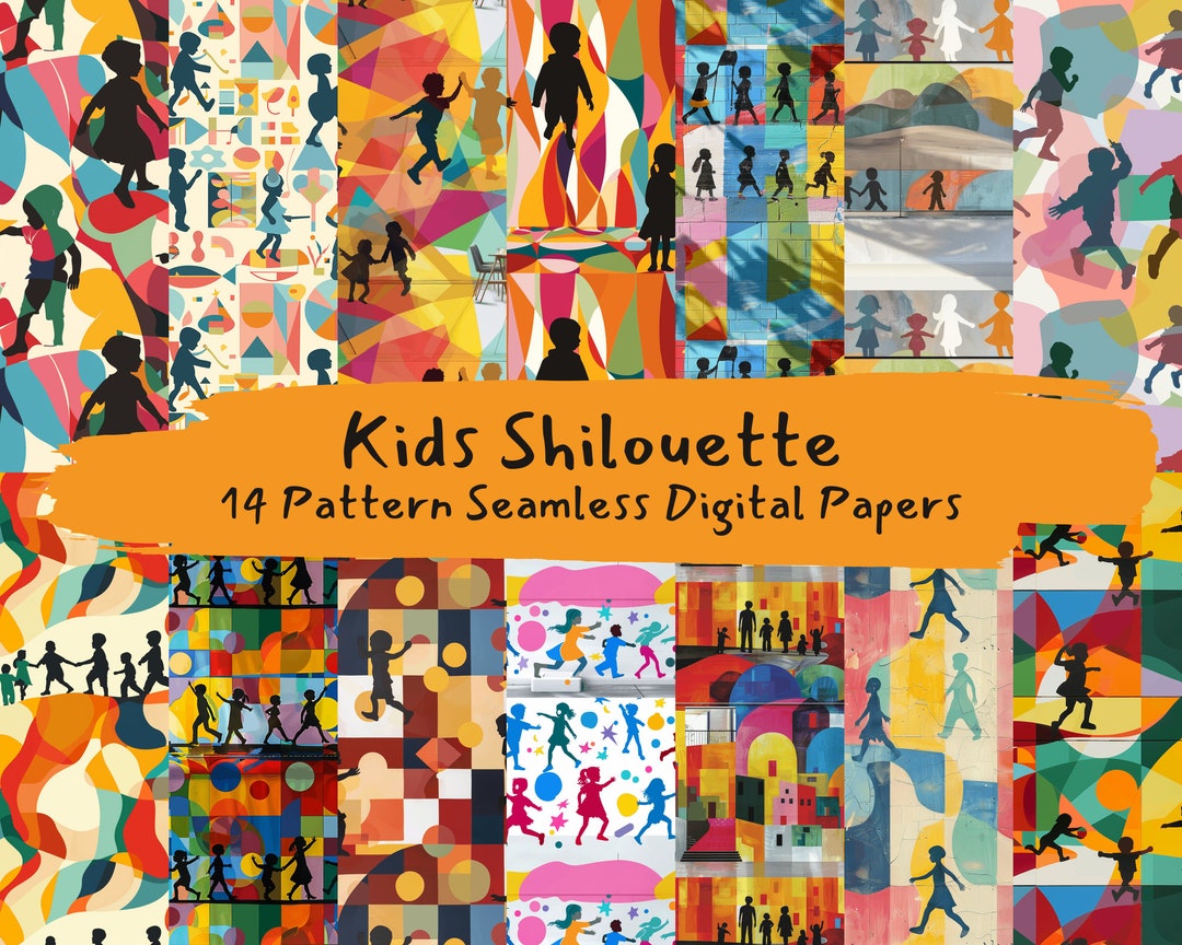 Kids Shilouette Pattern Seamless Digital Papers - Printable Scrapbook ...