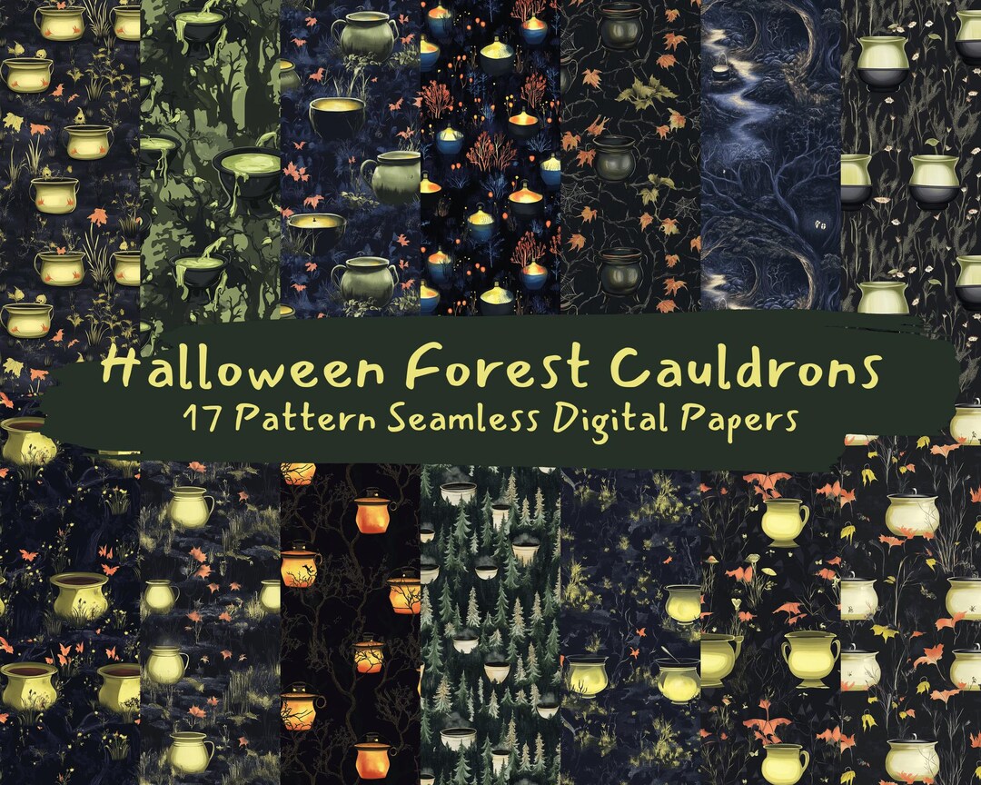 Halloween Forest Cauldrons Pattern Seamless Digital Papers - Printable ...