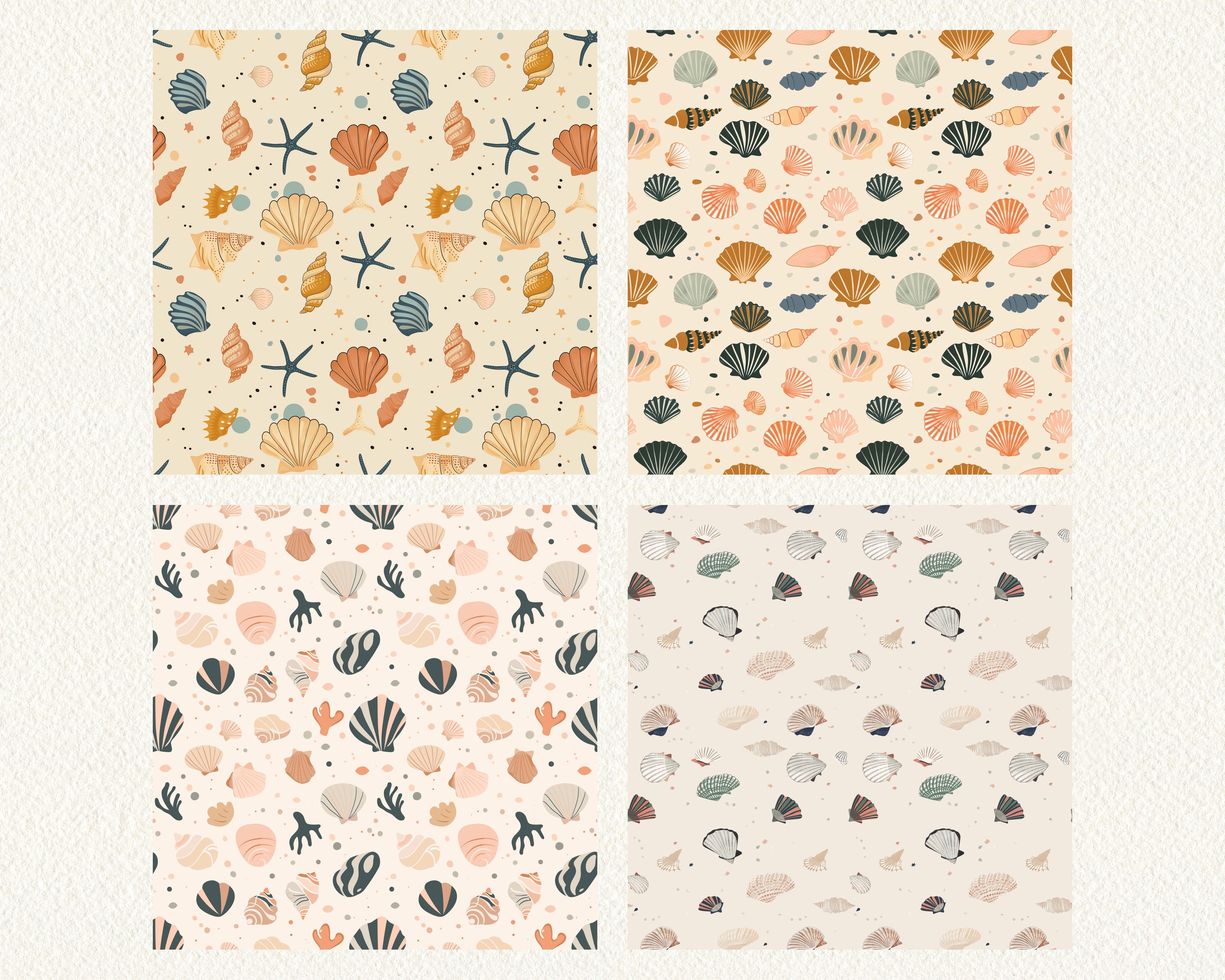 Shells in the Ocean Pattern Seamless Digital Papers Printable Scrapbook ...