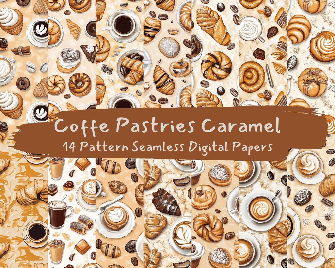 Coffe Pastries Caramel Pattern Seamless Digital Papers - Printable ...