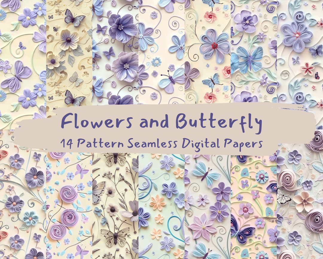 Flowers and Butterfly Pattern Seamless Digital Papers - Printable ...
