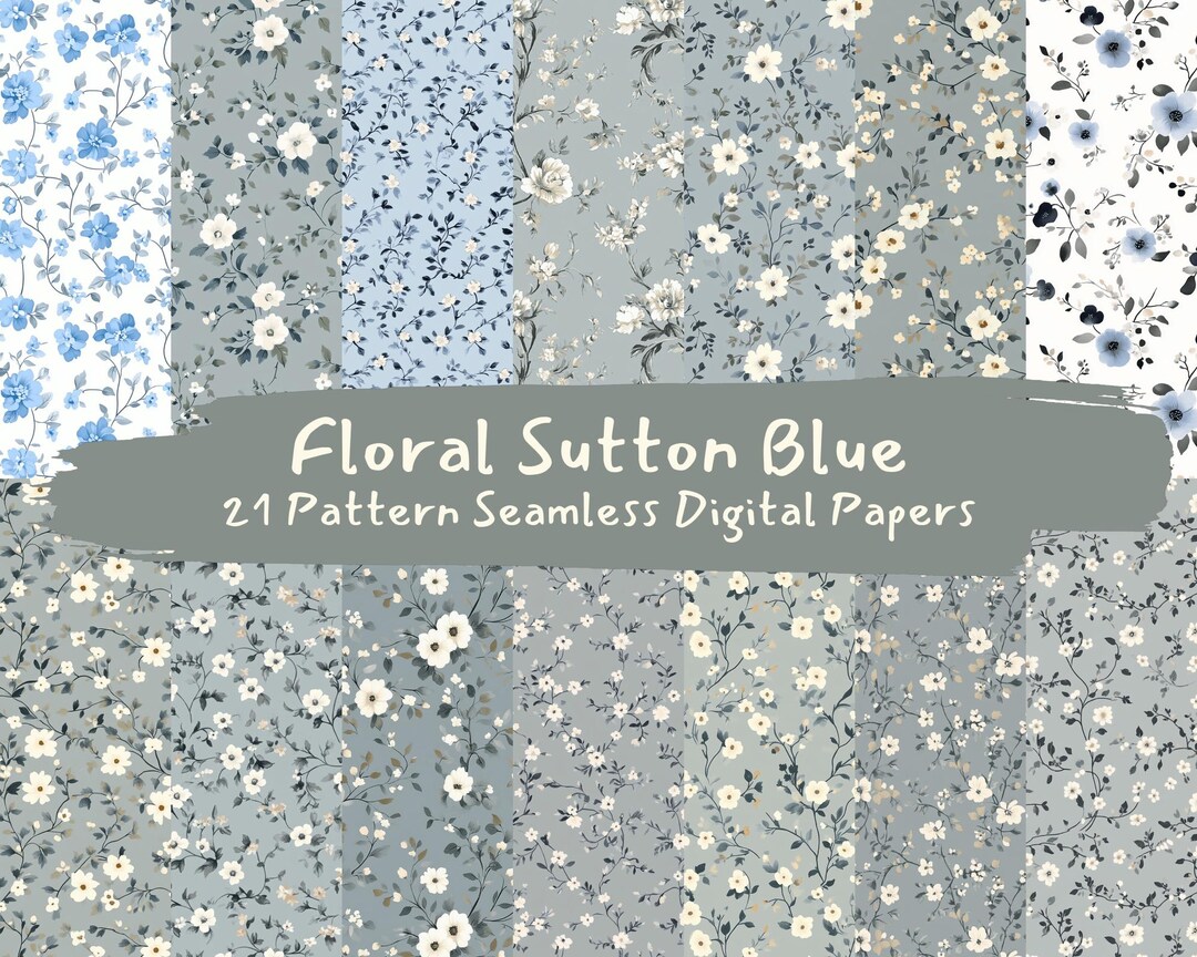 Floral Sutton Blue Pattern Seamless Digital Papers - Printable ...