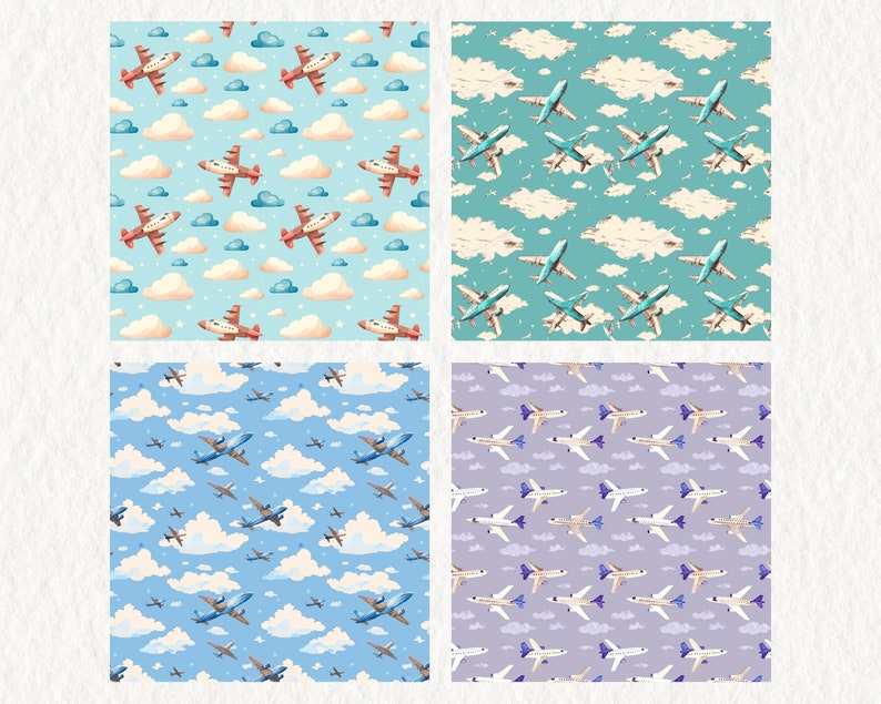 Airplane Sky Pattern Seamless Digital Papers Printable Scrapbook Paper ...