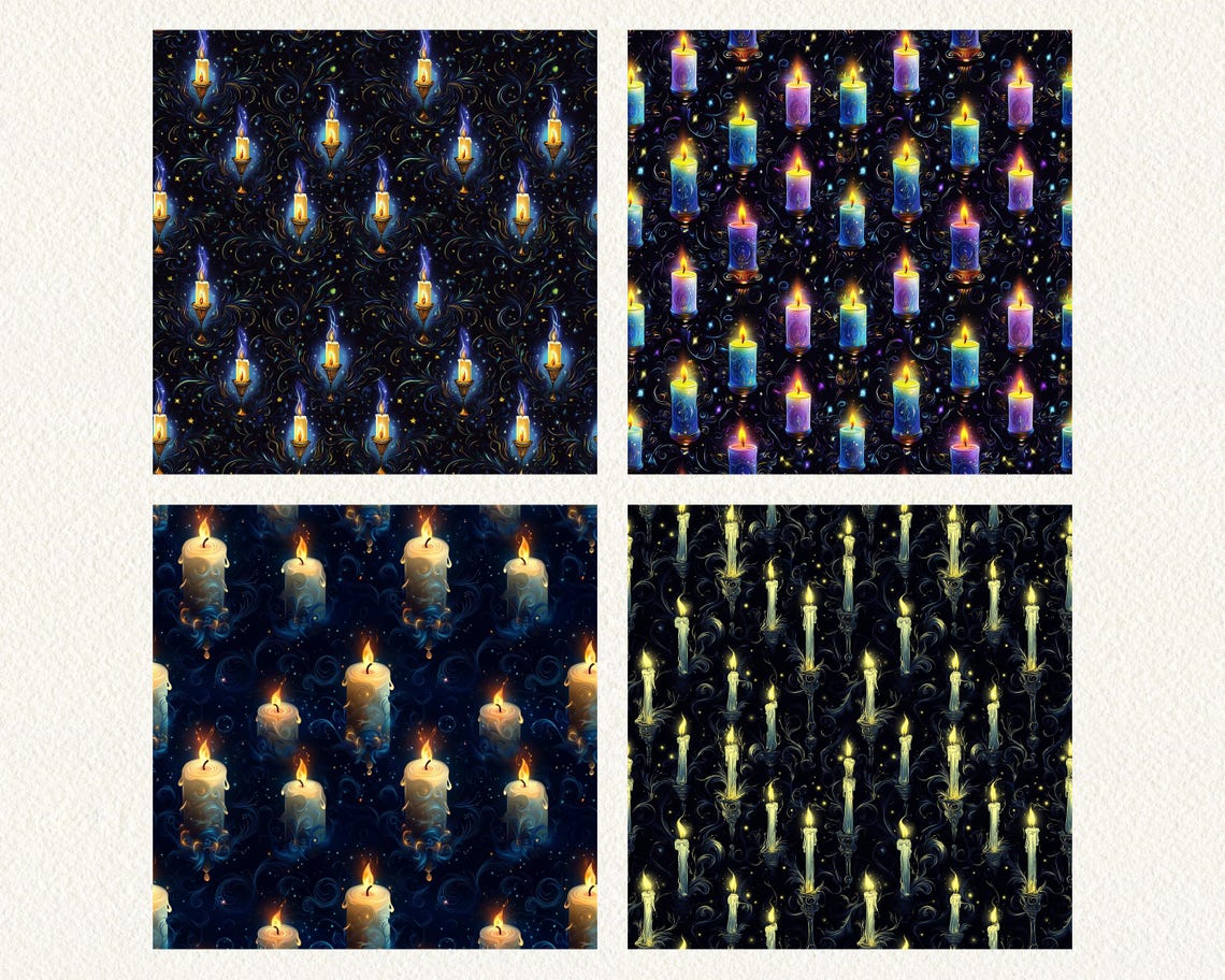 Mystical Candles Pattern Seamless Digital Papers - Printable Scrapbook ...