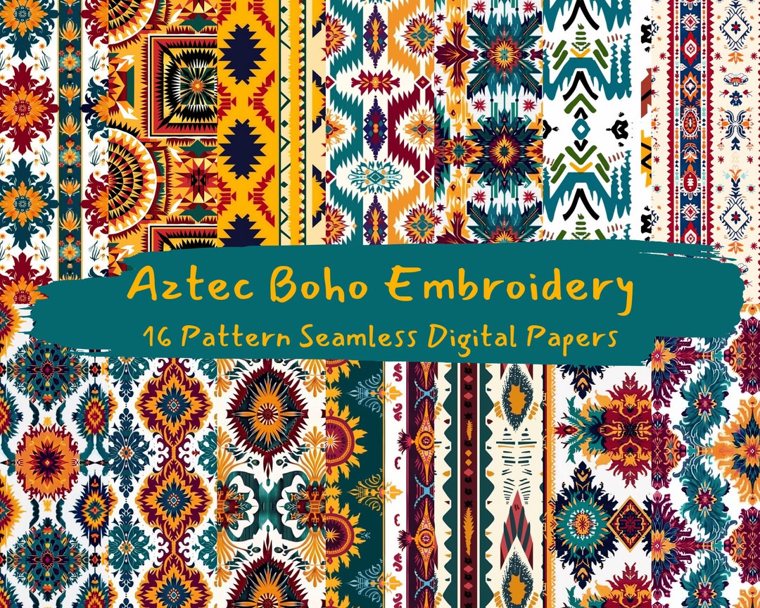 Aztec Boho Embroidery Pattern Seamless Digital Papers - Printable ...