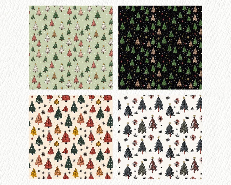 Christmas Tree Pattern Seamless Digital Papers - Printable Scrapbook ...