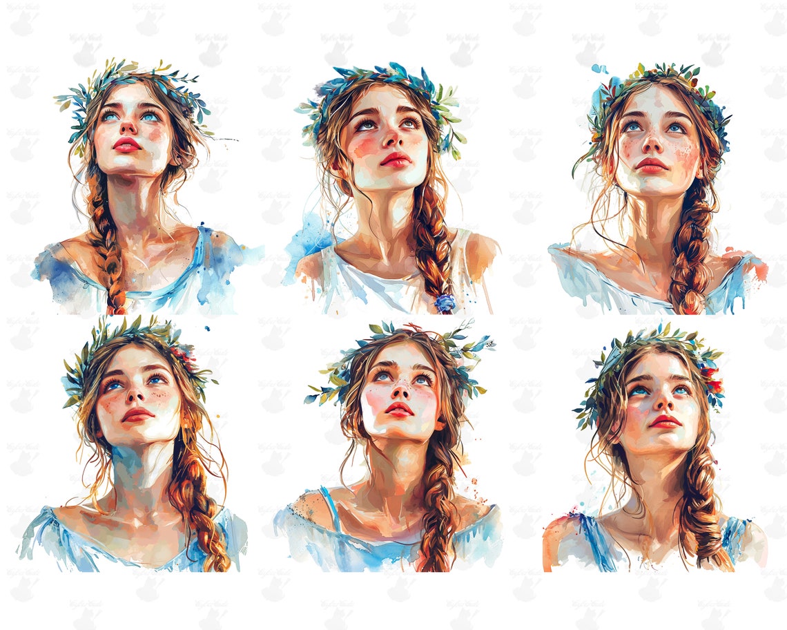 Blue Greek Goddess Digital Printable Clipart Bundle in PNG Format ...