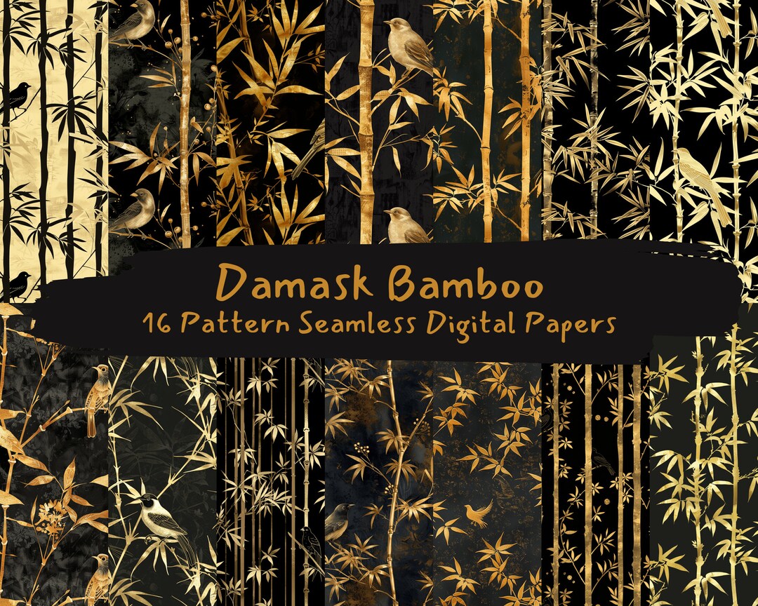 Damask Bamboo Pattern Seamless Digital Papers - Printable Scrapbook ...