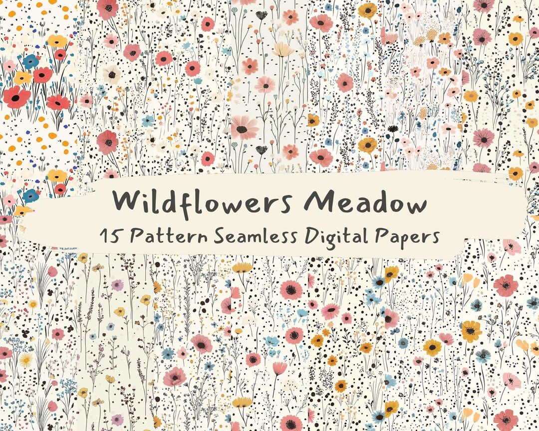 Wildflowers Meadow Pattern Seamless Digital Papers - Printable ...