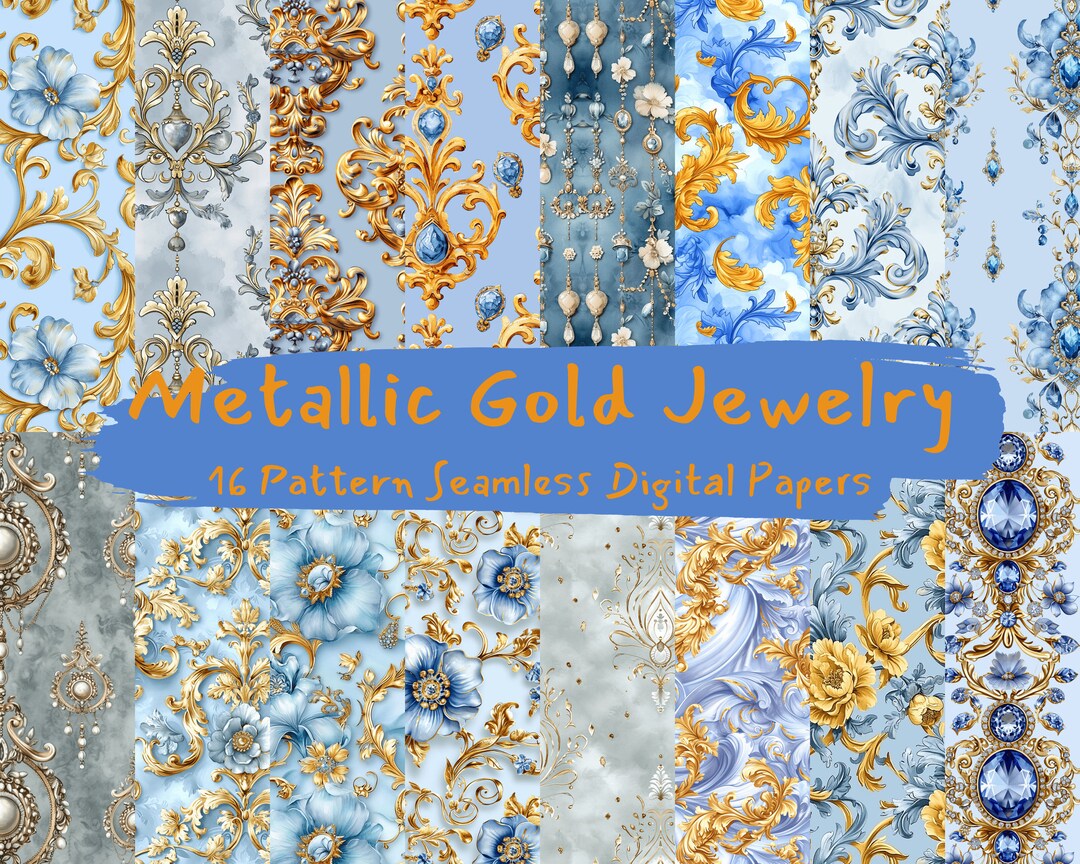 Metallic Gold Jewelry Pattern Seamless Digital Papers - Tile Patterns ...