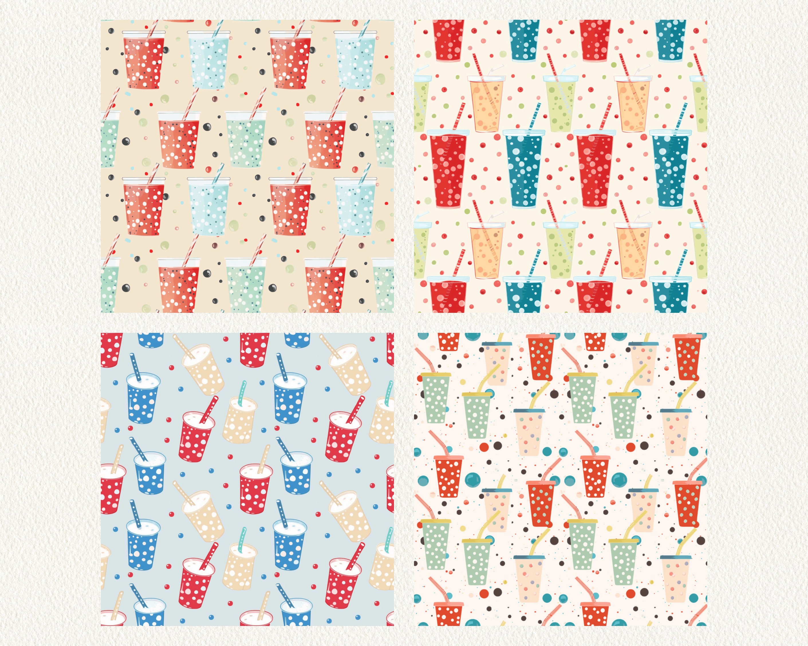 Boba Tea Smoothie Pattern Seamless Digital Papers Printable Scrapbook ...
