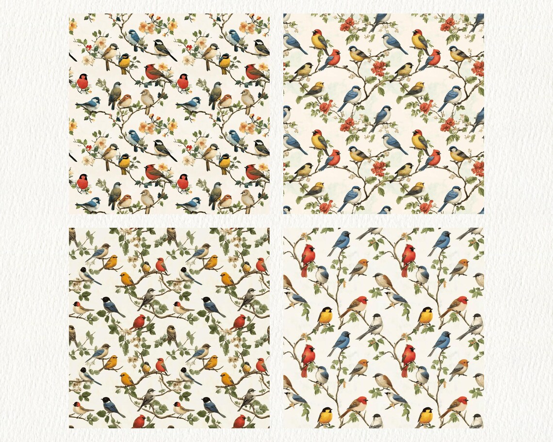 Song Birds Pattern Seamless Digital Papers - Printable Scrapbook Paper ...