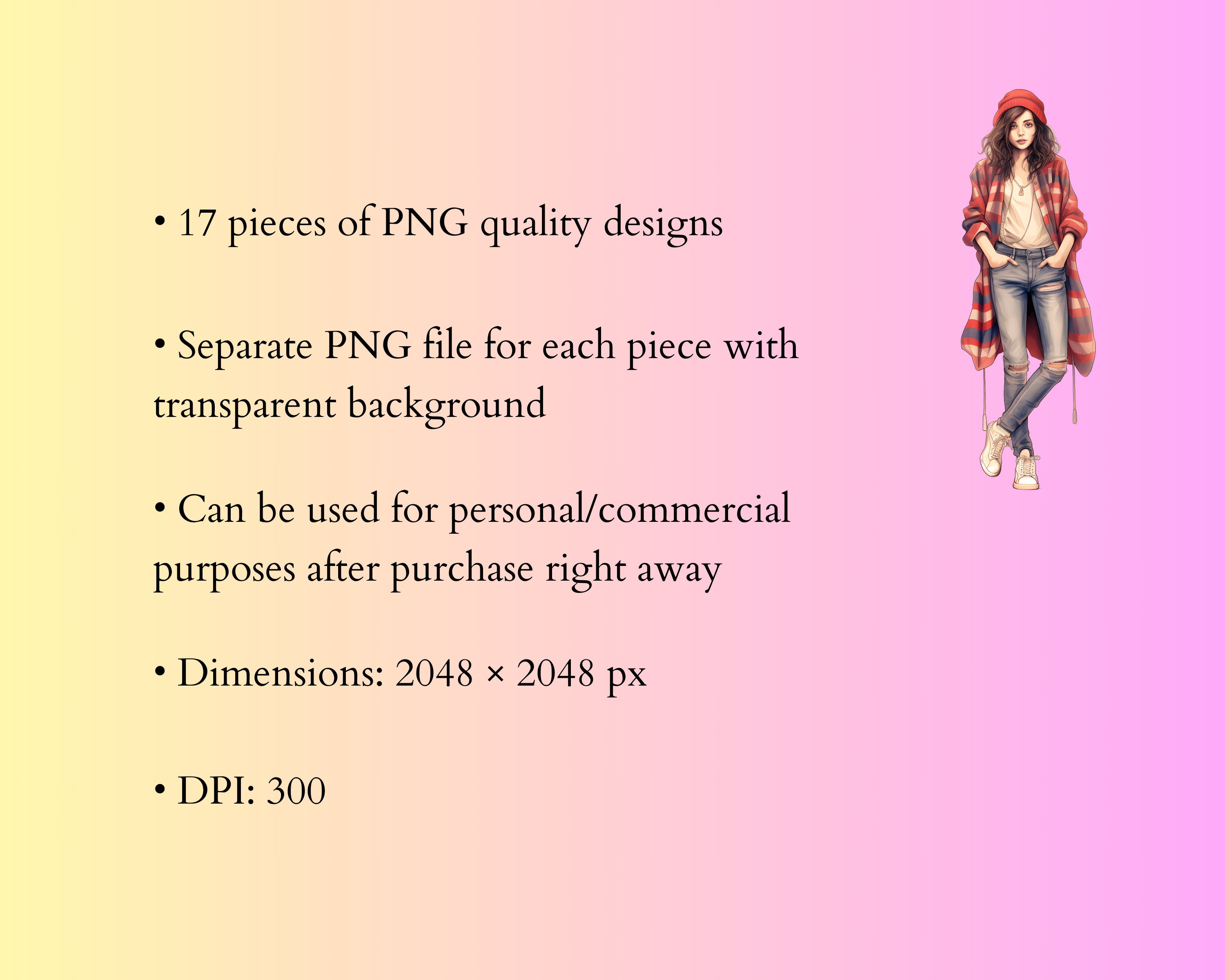 Teen Girl Fashion Digital Clipart Bundle in PNG Format Transparent ...