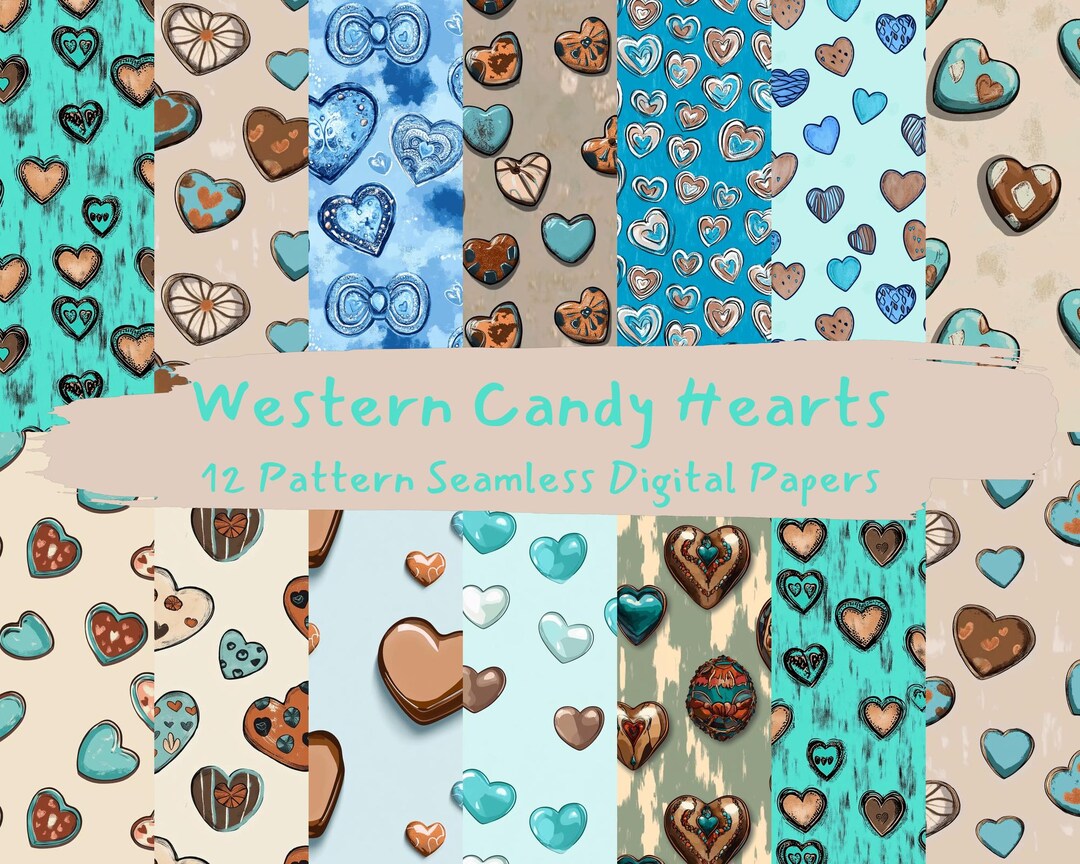 Western Candy Hearts Pattern Seamless Digital Papers - Printable ...