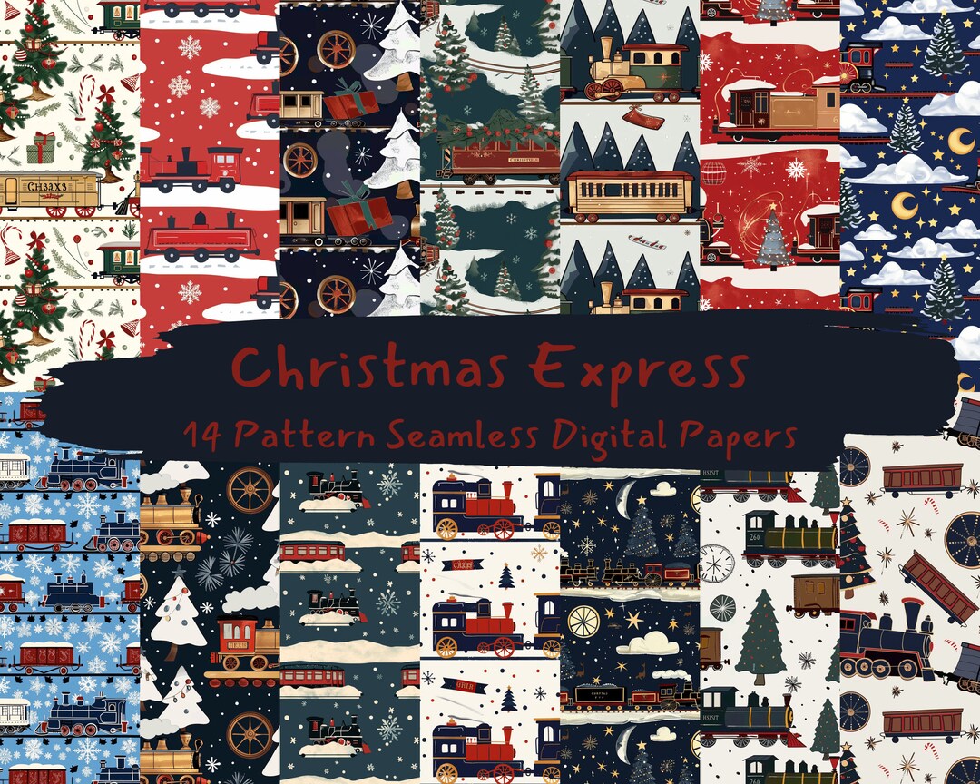 Christmas Express Pattern Seamless Digital Papers - Printable Scrapbook ...