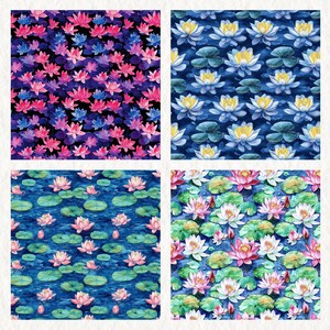 Watercolor Lotus Pond Pattern Seamless Digital Papers - Printable ...