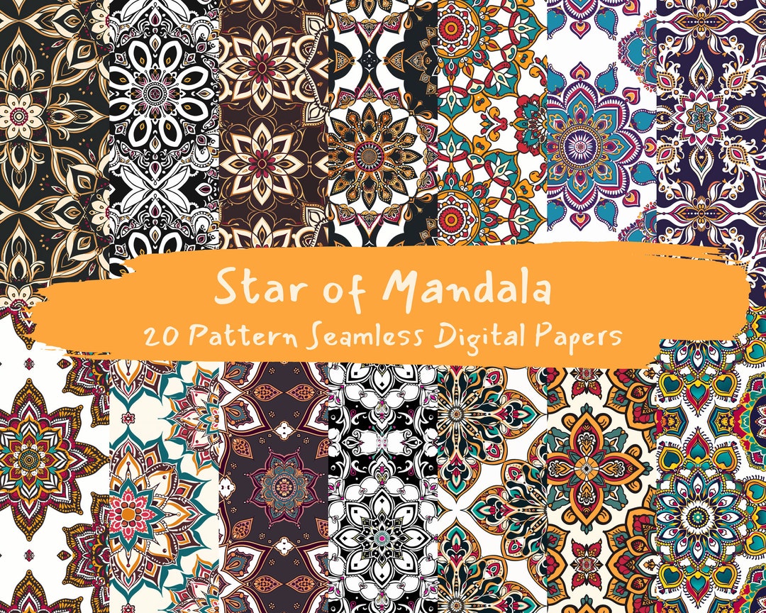 Star of Mandala Pattern Seamless Digital Papers - Printable Scrapbook ...