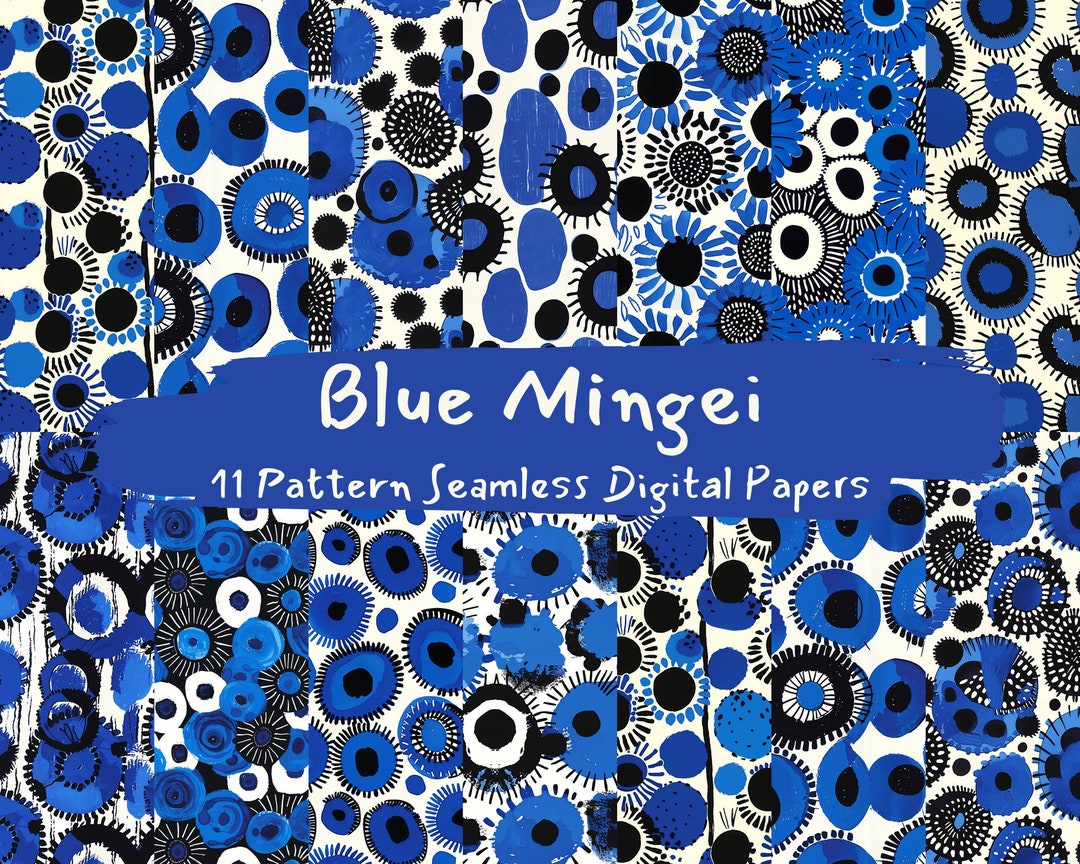 Blue Mingei Pattern Seamless Digital Papers - Printable Scrapbook Paper ...