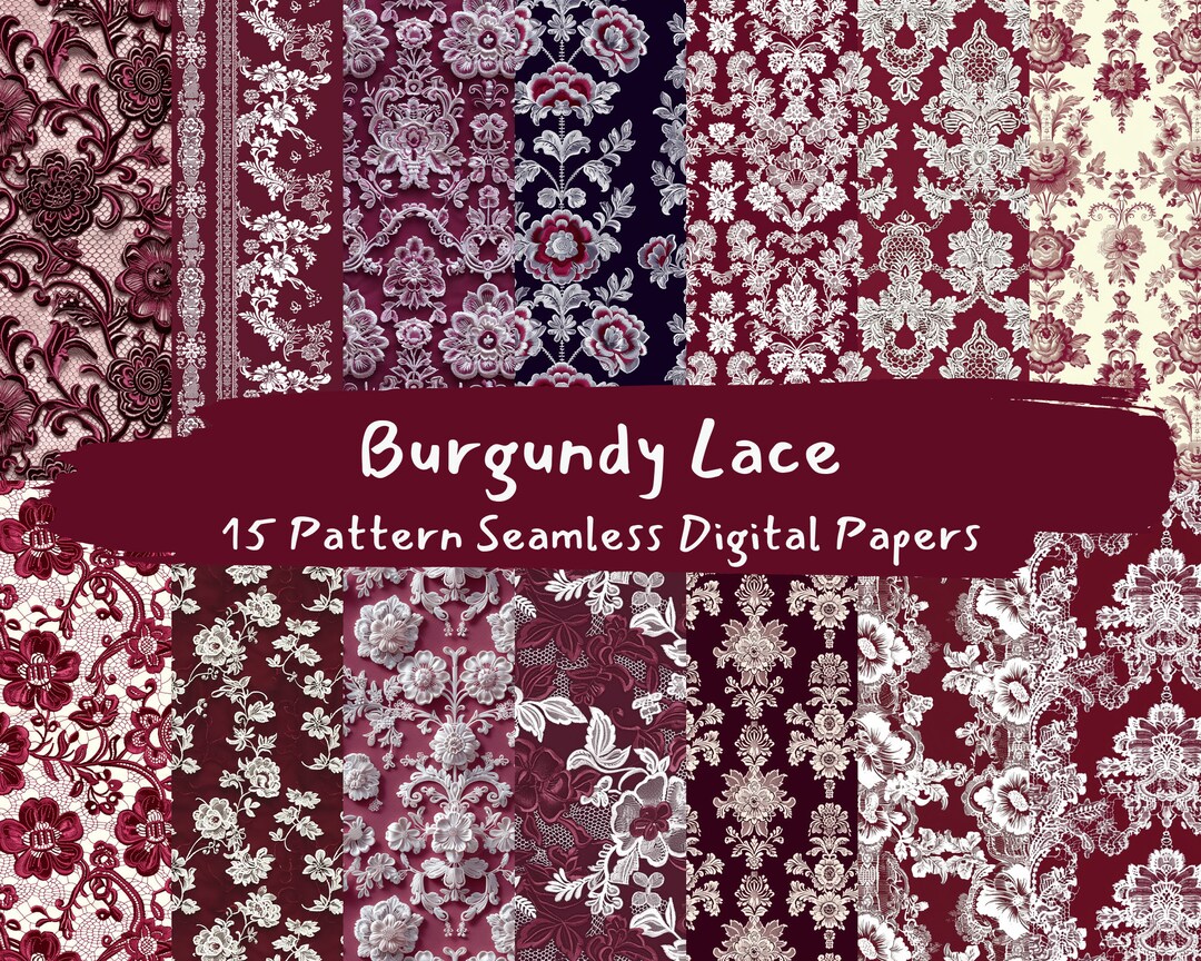 Burgundy Lace Pattern Seamless Digital Papers - Printable Scrapbook ...