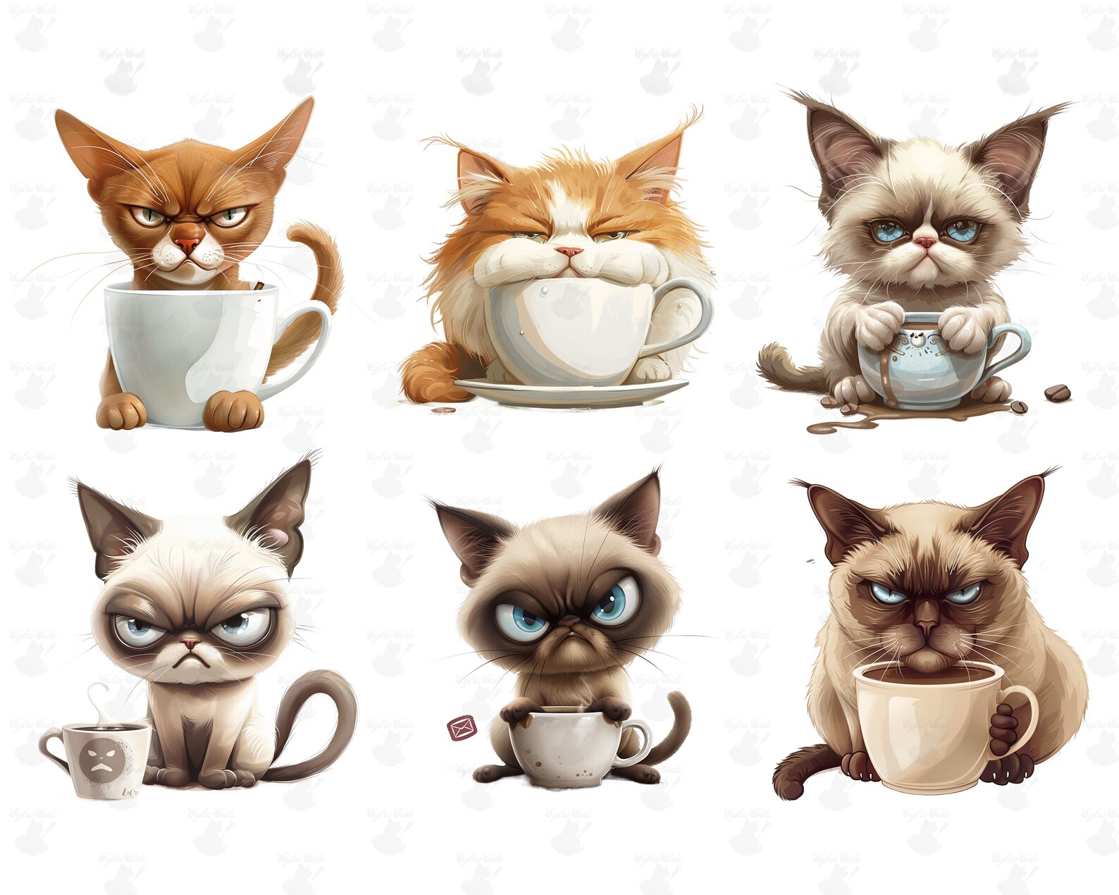Grumpy Cat Coffee Digital Printable Clipart Bundle in PNG Format ...