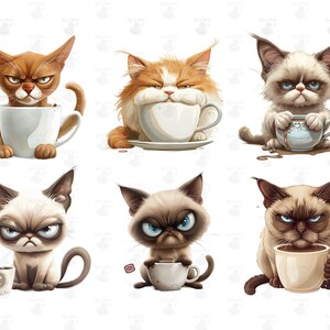 Grumpy Cat Coffee Digital Printable Clipart Bundle in PNG Format ...
