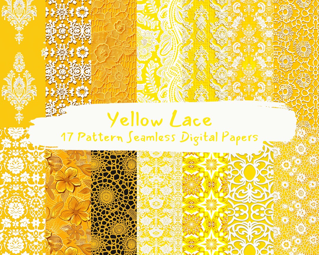 Yellow Lace Pattern Seamless Digital Papers - Printable Scrapbook Paper ...